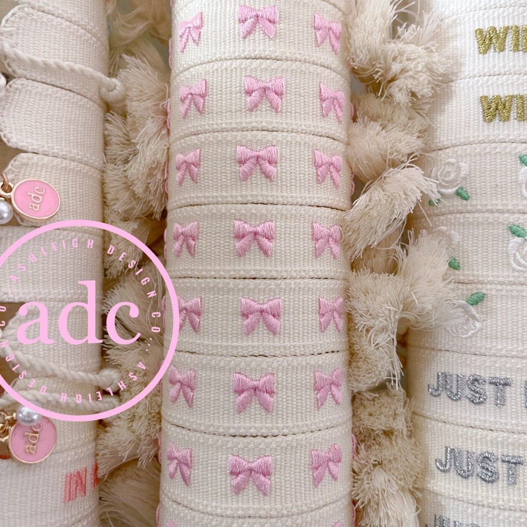 Pink Bows Designer Friendship Bracelet Woven Embroidered Bracelet Gift ...