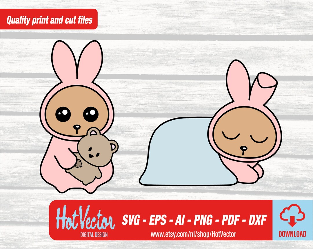 Cute Bunny Digital Clipart, Baby Kawaii Rabbit Animal Graphic for ...