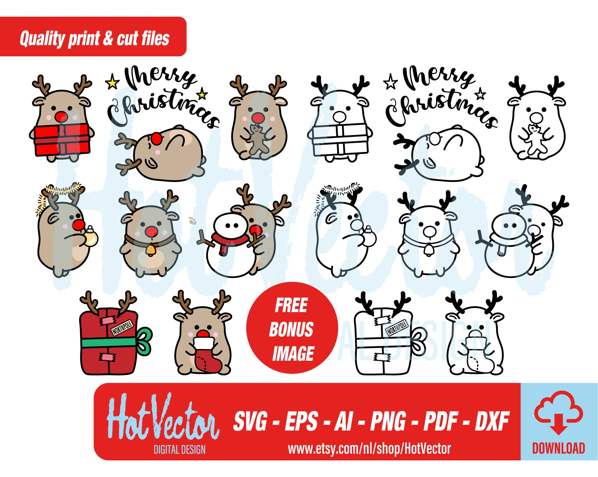 Christmas Reindeer Clipart Bundle Svg Png Ai Eps Pdf - Etsy