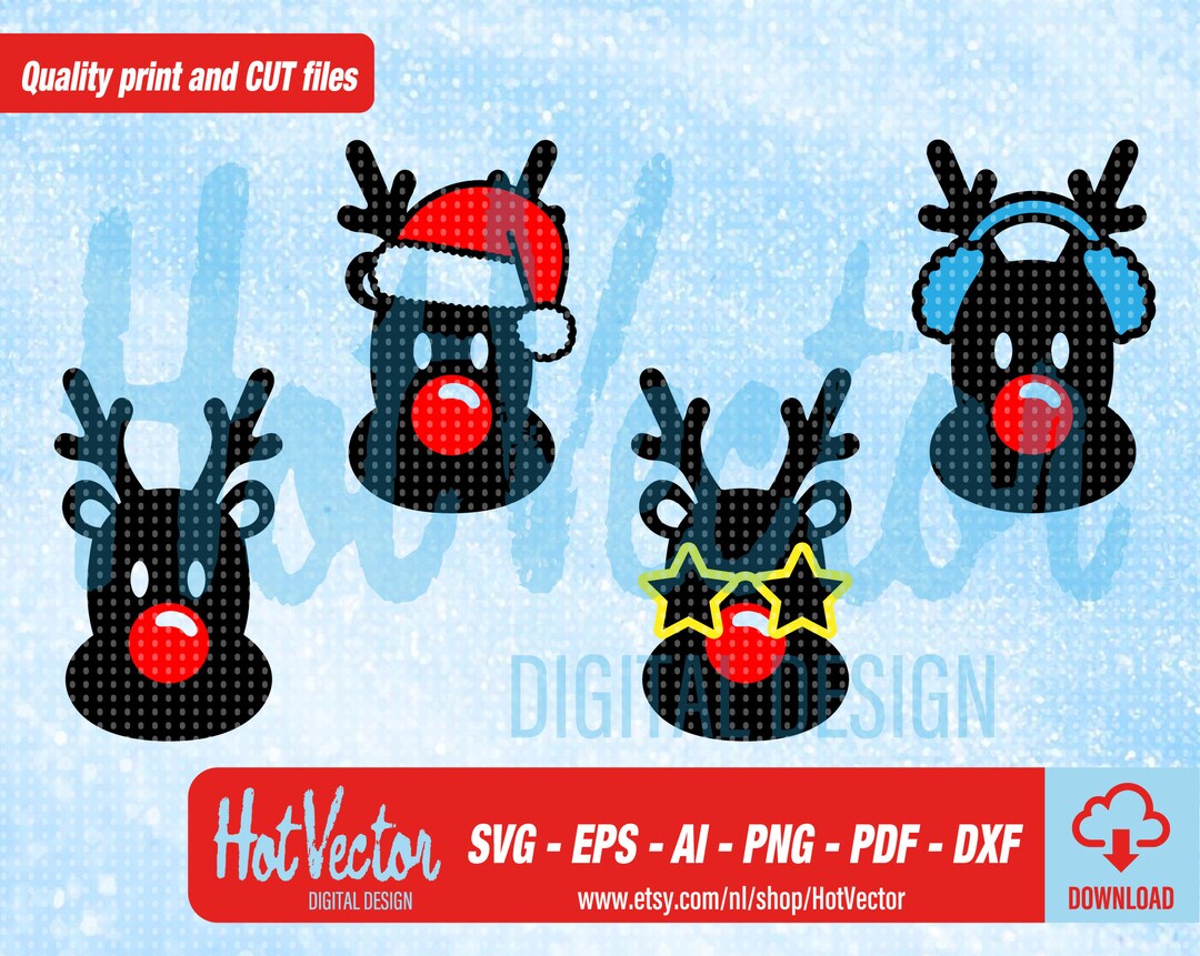 Rudolph Christmas Digital Clipart, Plotter Cut and Print File for ...