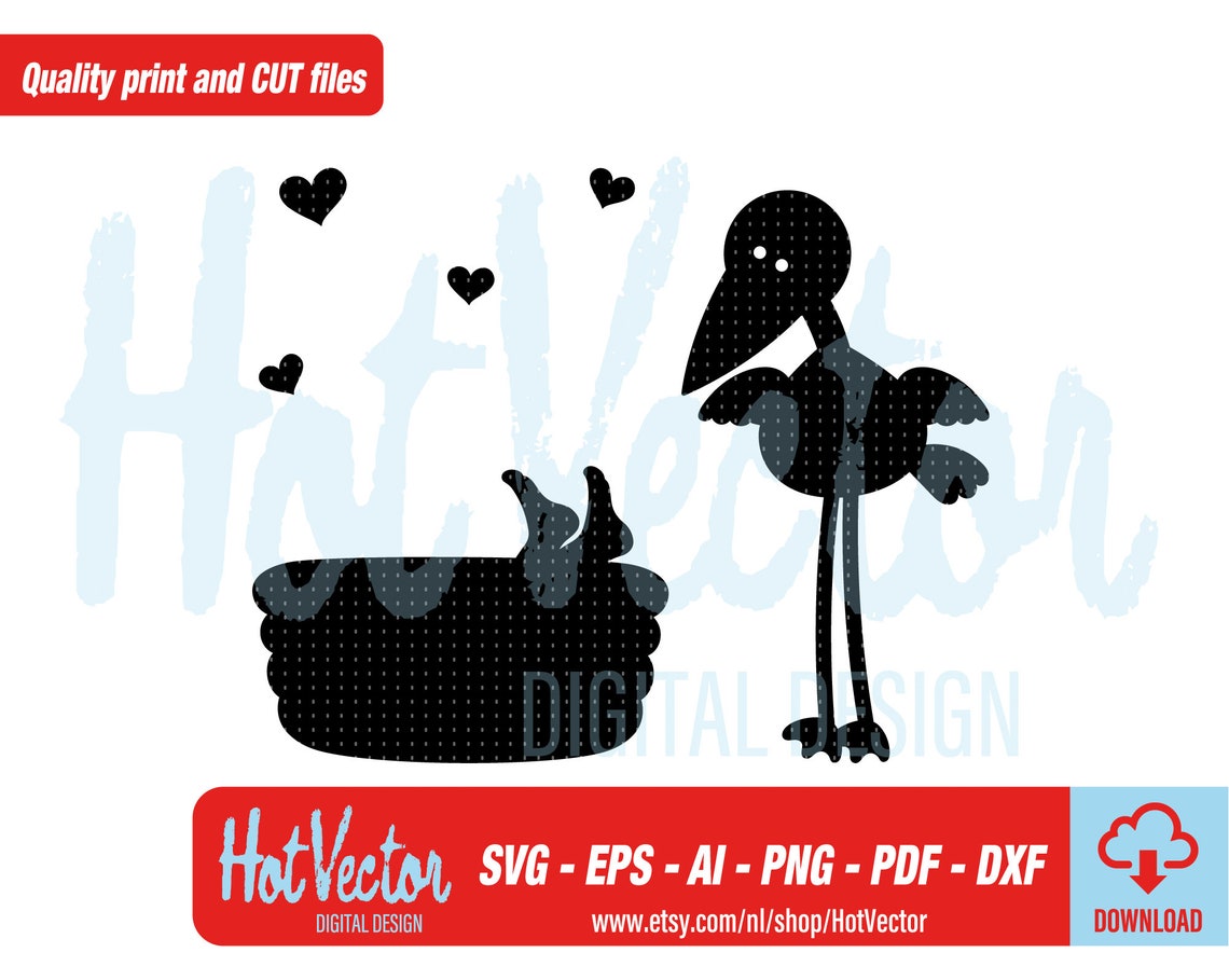 Birth Stork Clipart Svg Eps Ai Dxf Pdf Png Plotter and - Etsy