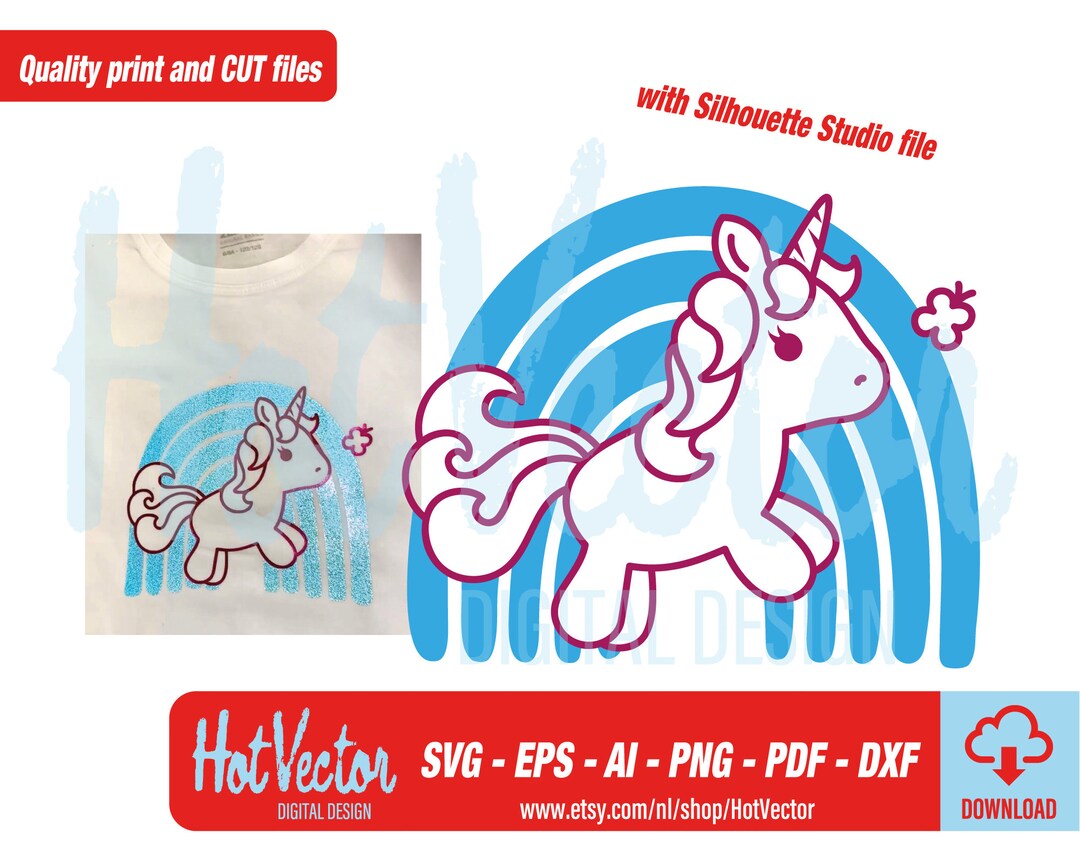 Unicorn Rainbow Digital Clipart, Plotter Print Files, Pdf, Svg, Dxf ...