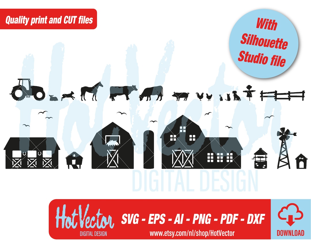 Farm Digital Clipart, Plotter and Print Image, Ai, Eps, Pdf, Svg, Dxf ...