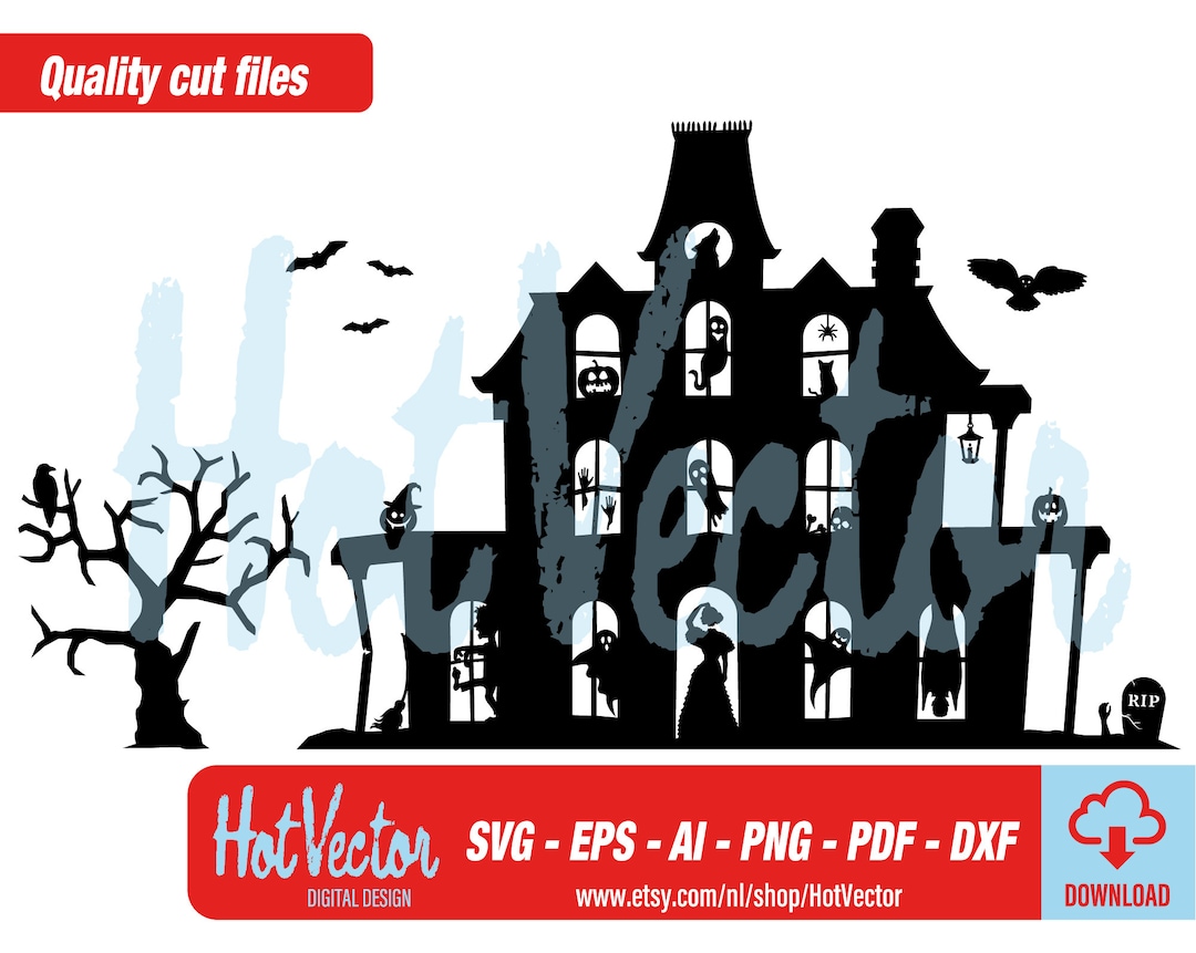 Hauted Halloween House, Plotter and Printer Image for Personal and ...