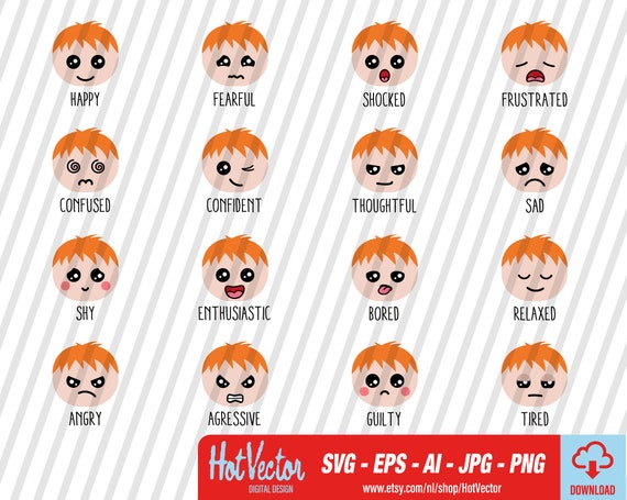 Educational Boy Emoticons Digital Clipart Emoji Graphic for | Etsy