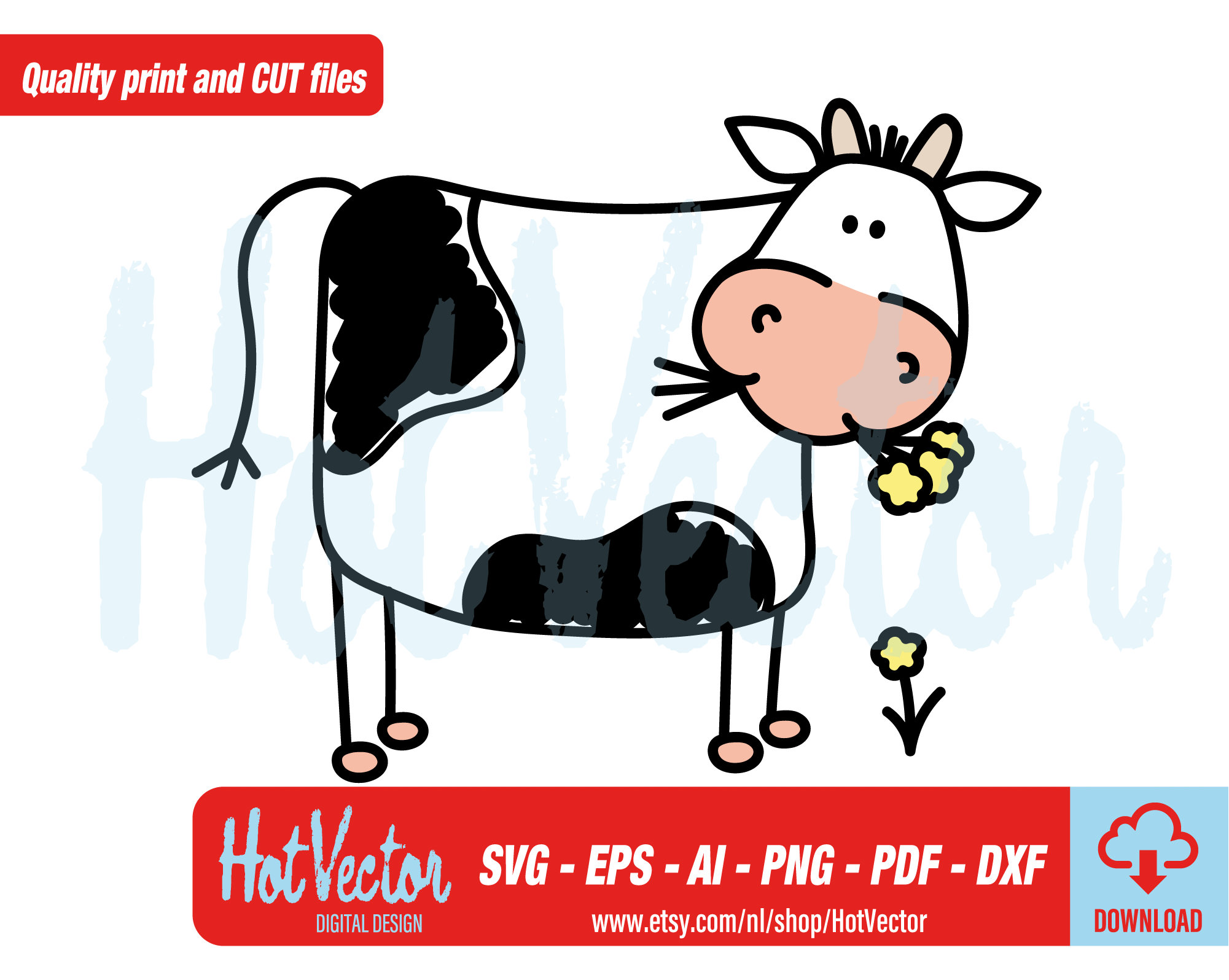 Cute Doodle Cow Digital Clipart Set, Plotter Cut and Print Vector Files ...