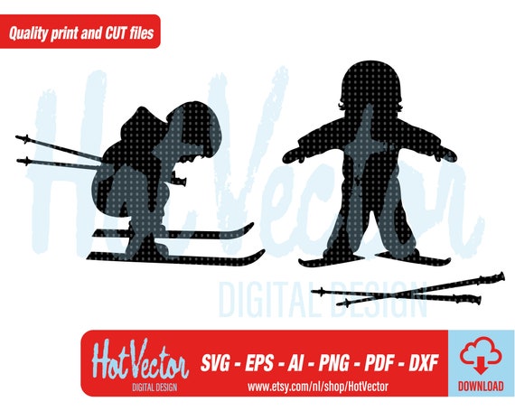 Kids Ski Digital Clipart Plotter and Print Snow Fun Image | Etsy