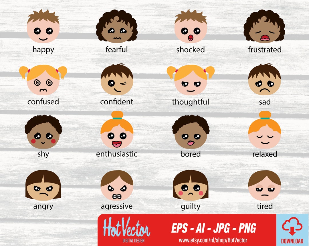 Educational Kids Emoticons Digital Clipart, Emoji Graphic for Personal ...