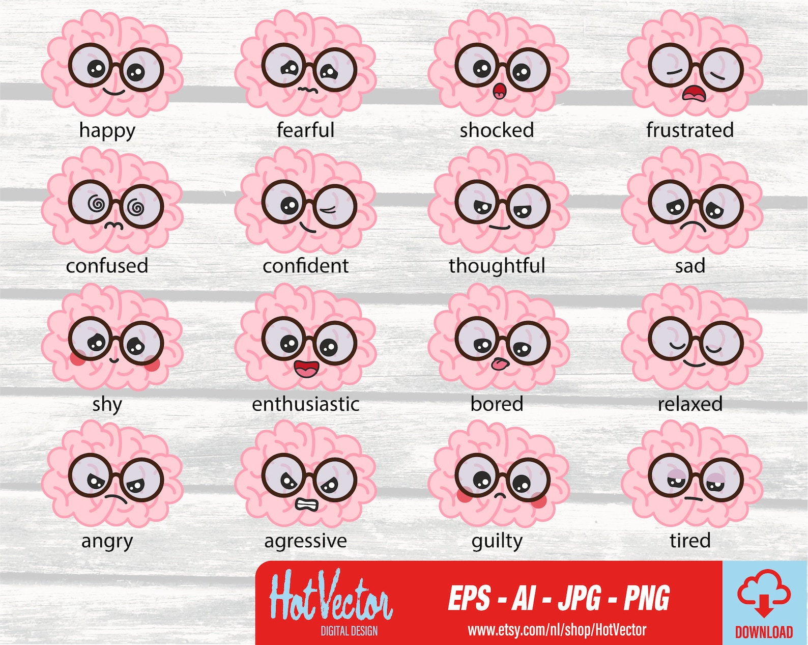 Educational Emoticons Brain Digital Clipart Emoji Graphic for - Etsy ...