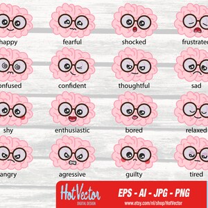 Educational Emoticons Brain Digital Clipart, Emoji Graphic for Personal ...