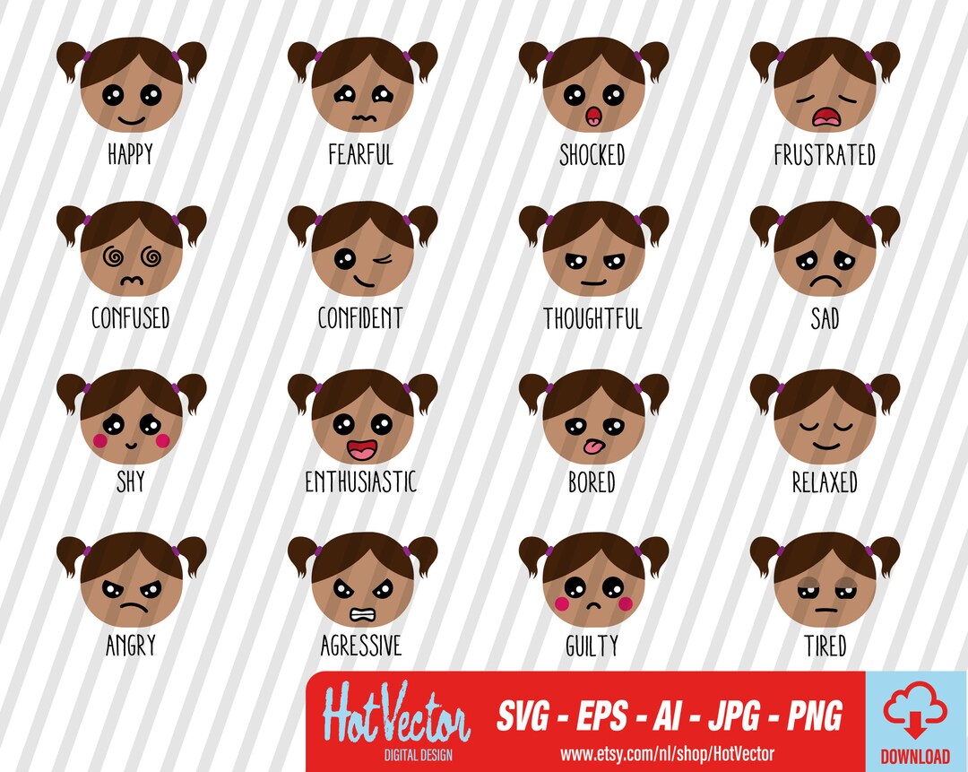 Educational Girl Emoticons Digital Clipart, Emoji Graphic for Personal ...