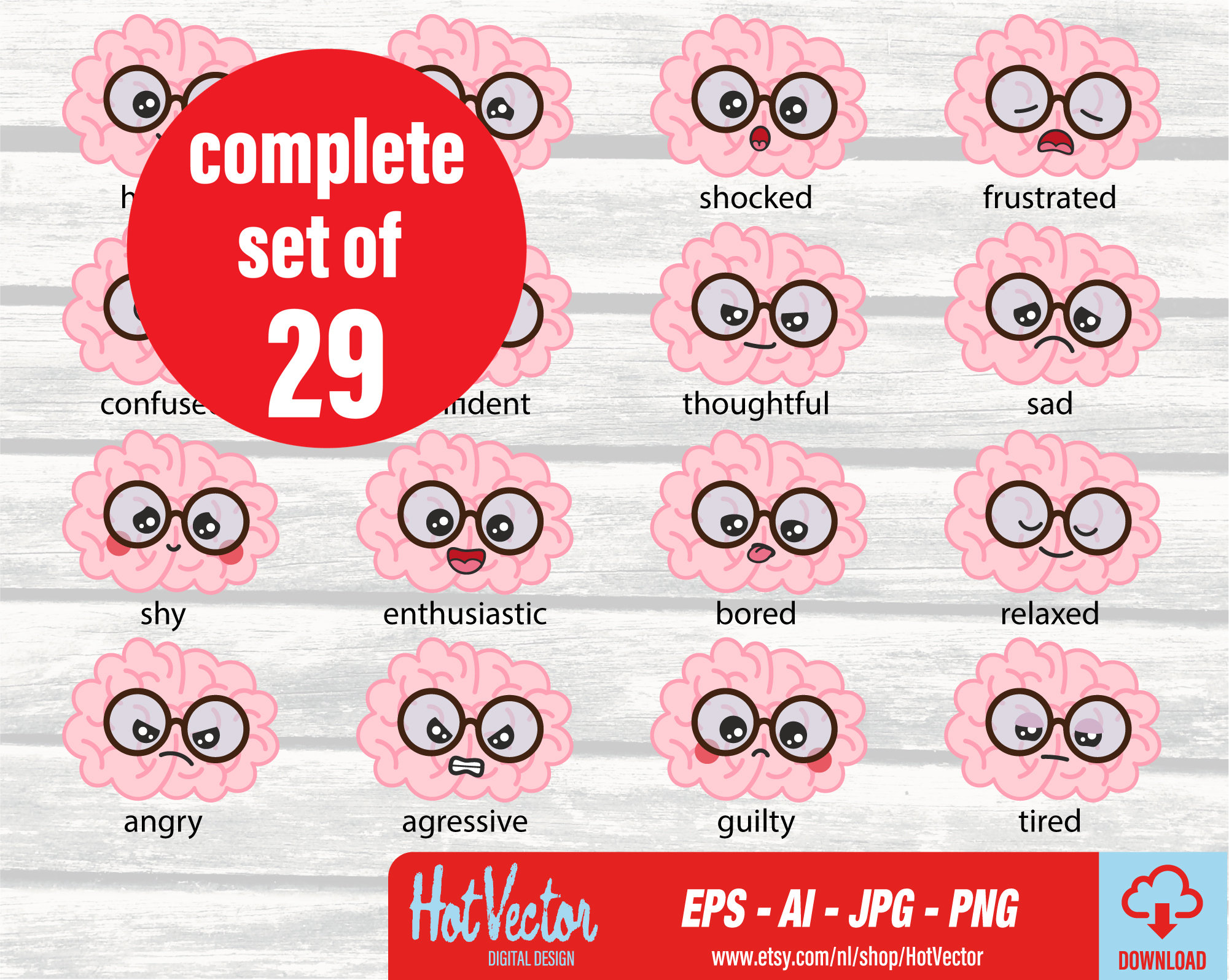 Educational Emoticons Brain Digital Clipart Emoji Graphic for | Etsy