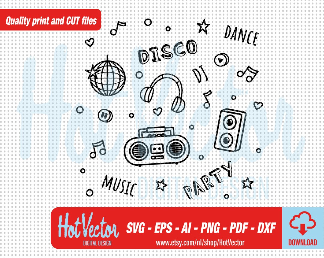 Music Doodle Clipart, Print Plotter File, Svg, Dxf, Png, Ai, Eps, Pdf ...