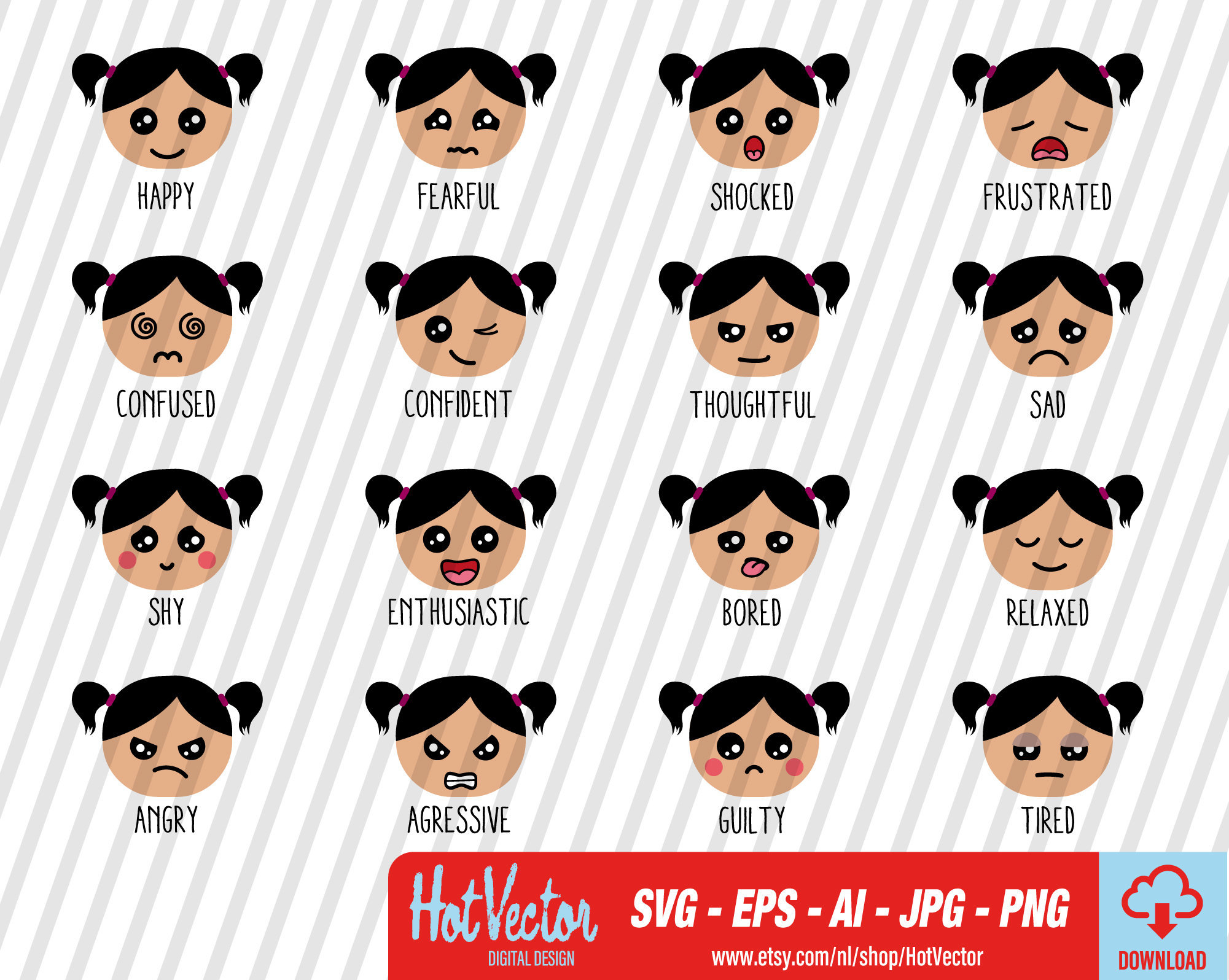 Educational Girl Emoticons Digital Clipart Emoji Graphic for | Etsy