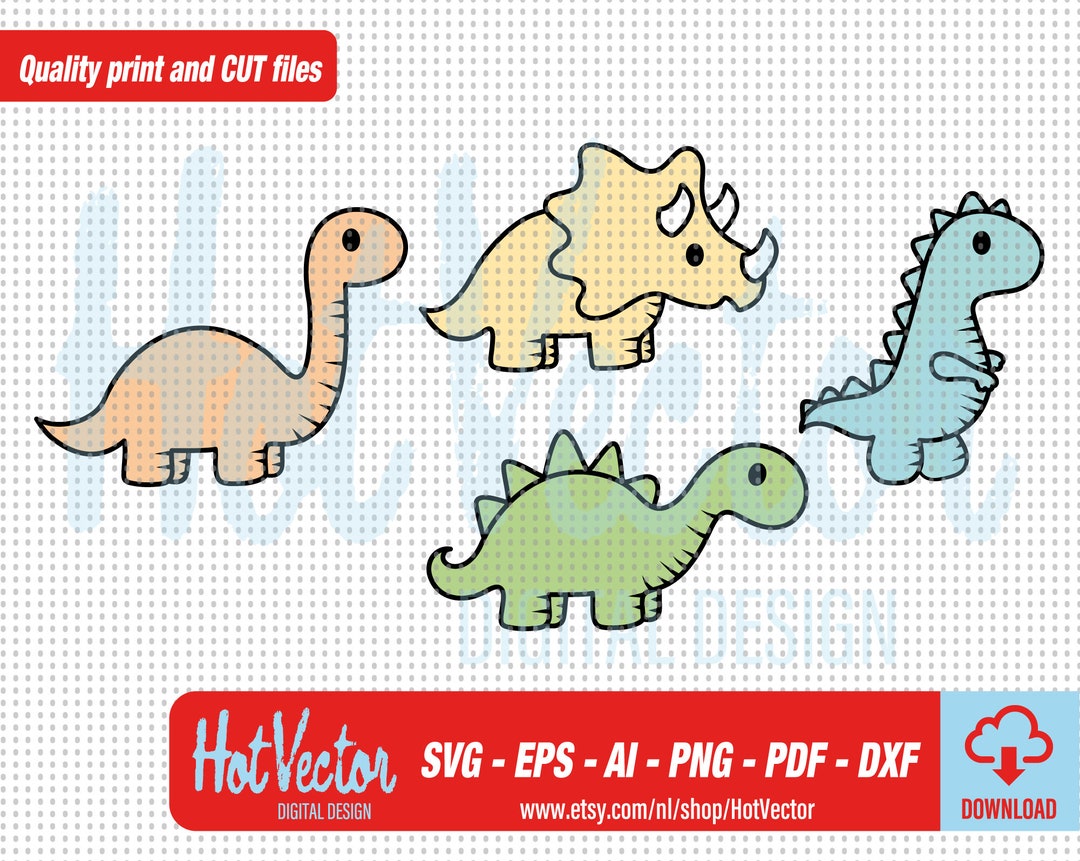 Cute Dino Digital Clipart Bundel, Svg, Dxf, Png, Ai, Eps, Pdf, Free ...