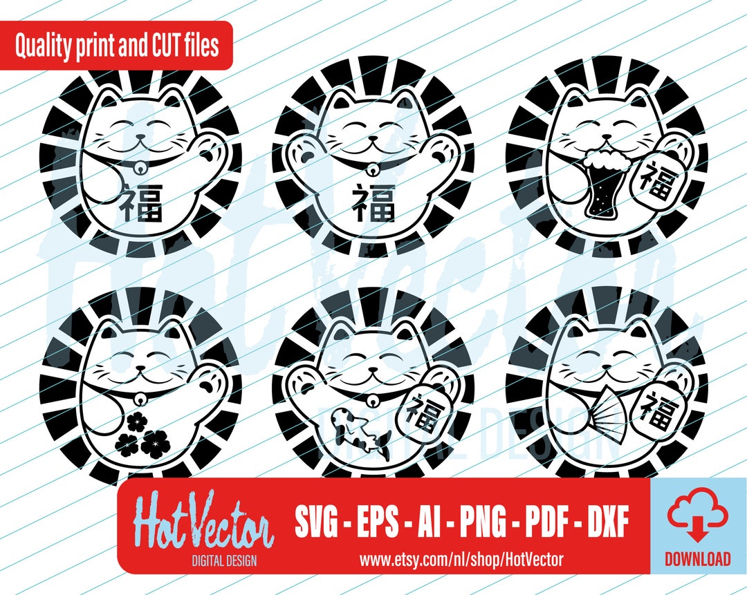 Lucky Cat Clip Art Set, Digital Instant Download, Svg, Png, Ai, Eps ...