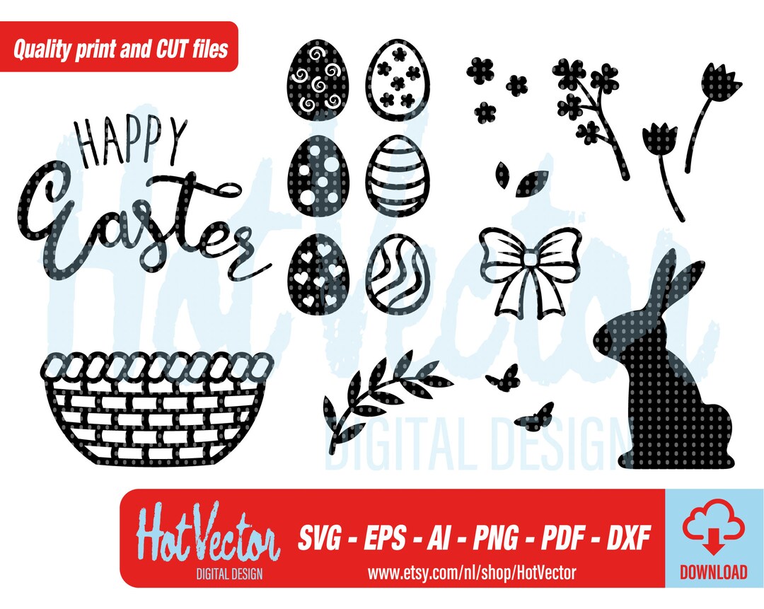 Happy Easter Clipart Set, Easter Plotter Image for Personal and ...
