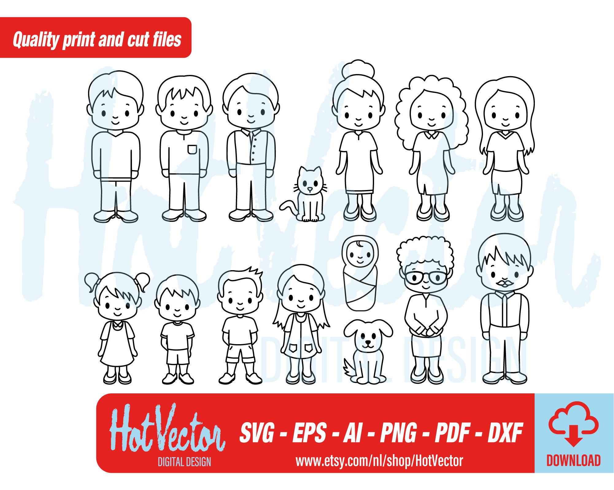 Family Members Digital Clipart Bundel, Svg, Dxf, Png, Ai, Eps, Pdf ...