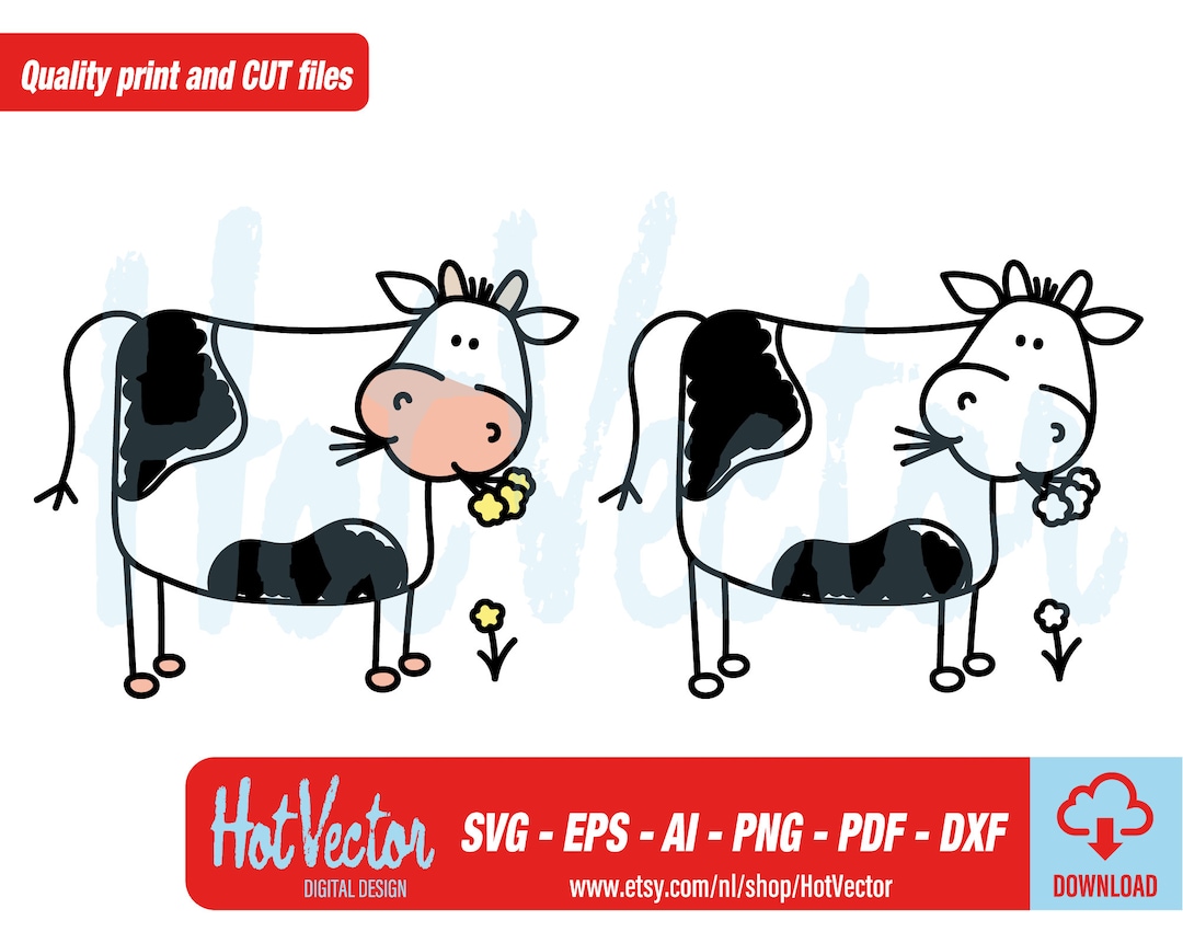 Cute Doodle Cow Clipart, Vector Cut Files (digital Download) - Etsy