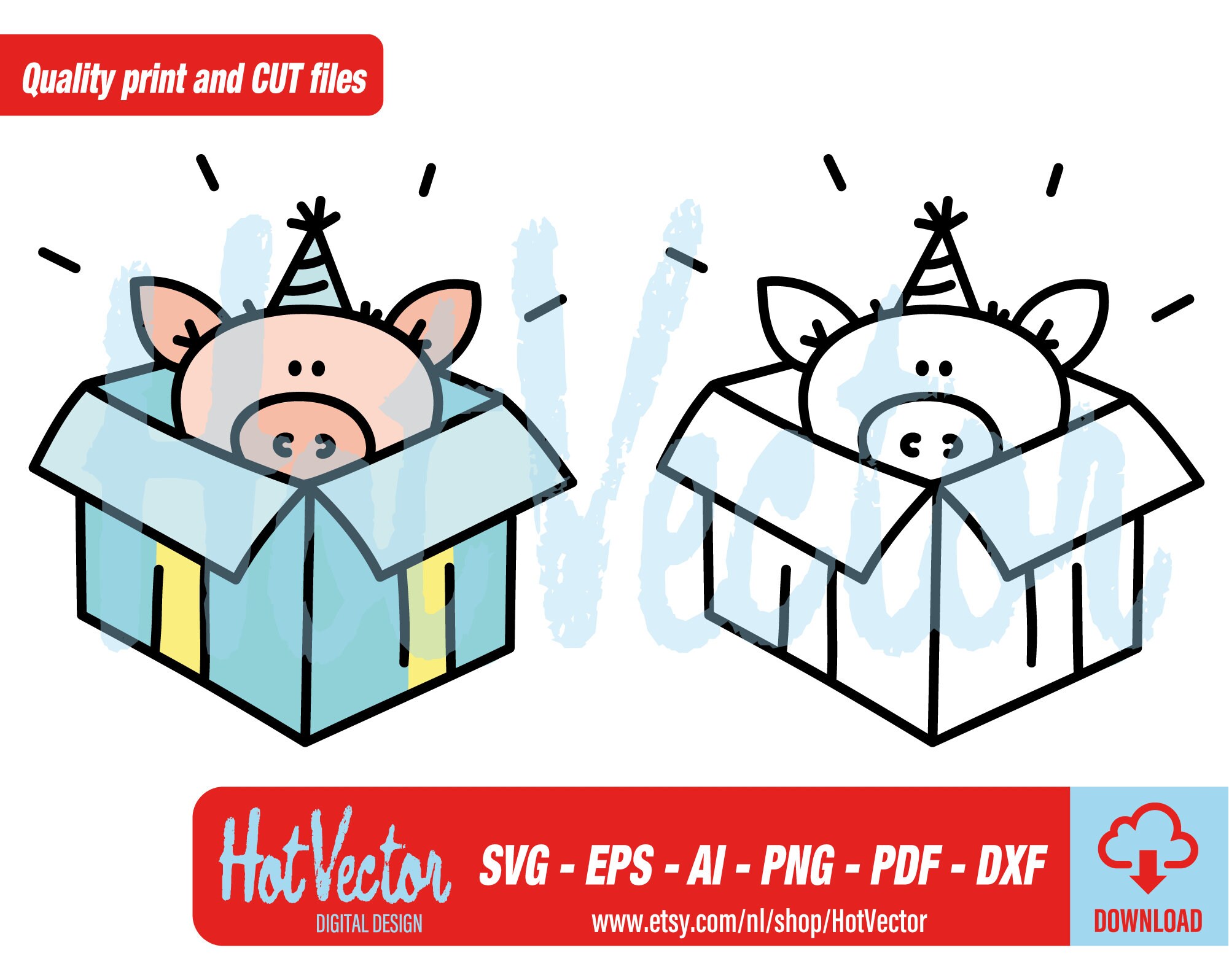 Cute doodle pig digital clipart set plotter cut and print | Etsy