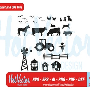 Farm Digital Clipart, Plotter and Print Image, Ai, Eps, Pdf, Svg, Dxf ...