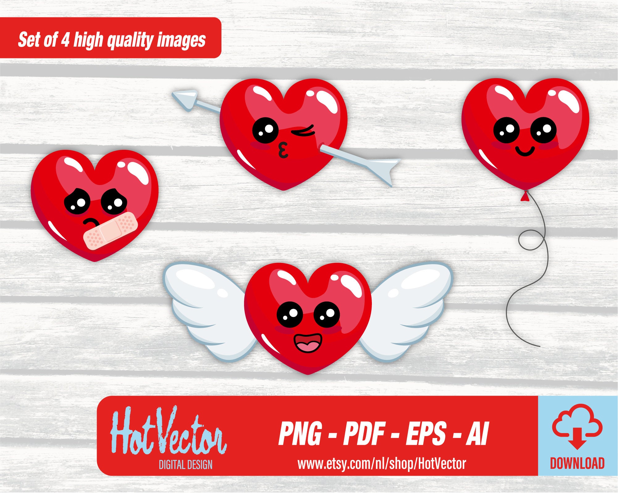 Emoji shiny red hearts digital clipart Valentine png pdf | Etsy