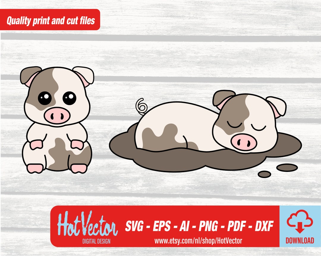 Cute Piglet Digital Clipart, Pig Kawaii Graphic for Personal and ...