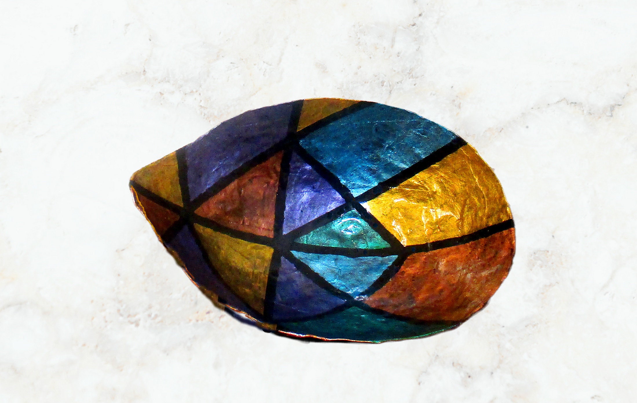 Fantasy Paper Mache Bowl, Gourd Shape Sculpture Gold Copper Bluish ...