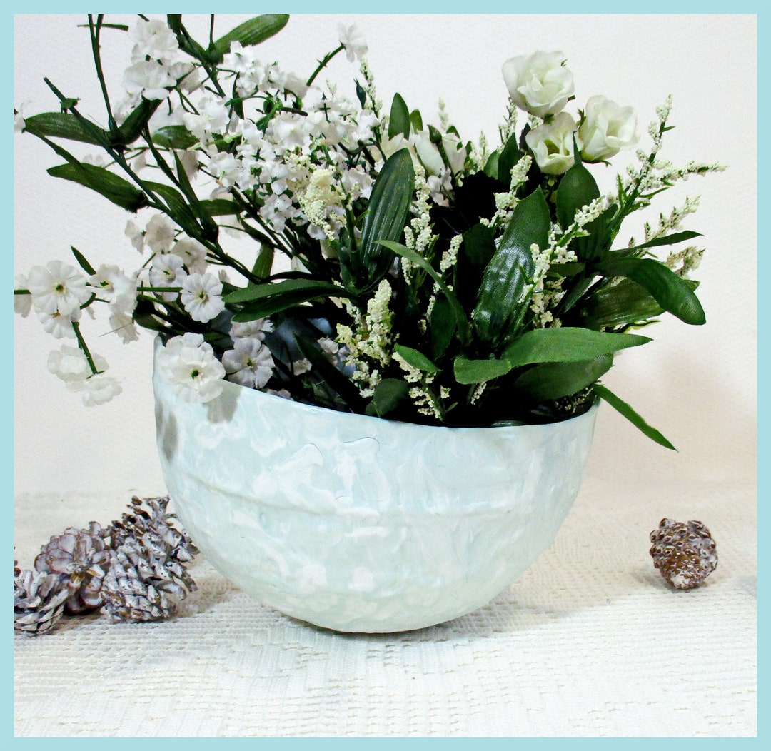 Large Fruit Sphere Bowl Great Centerpiece, Pastel Mint White Pot Vase ...