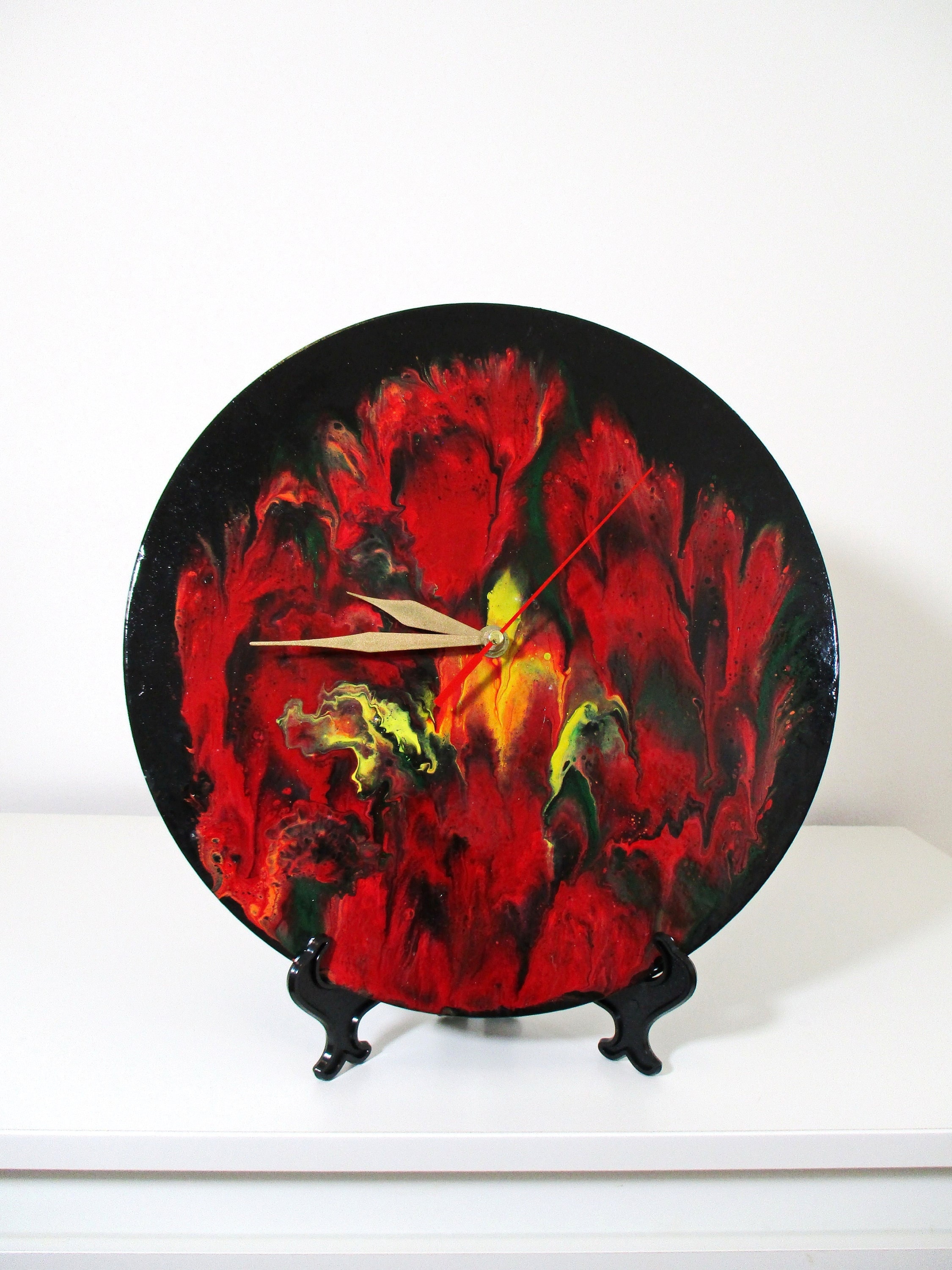 Whimsical Wall Clock 12 Inch Upcycled Record. Fun Cool Paint Pour Art ...