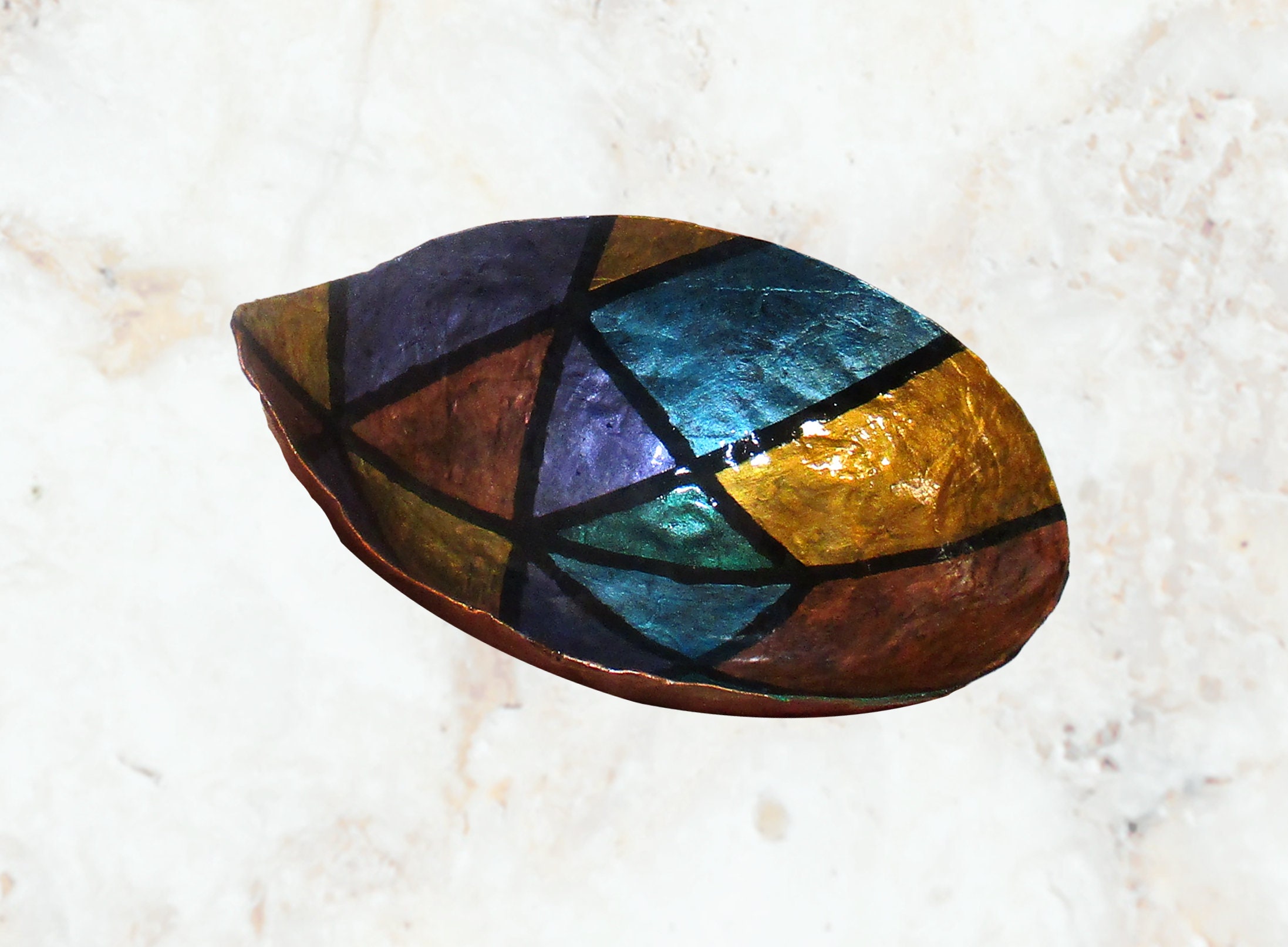 Fantasy Paper Mache Bowl, Gourd Shape Sculpture Gold Copper Bluish ...