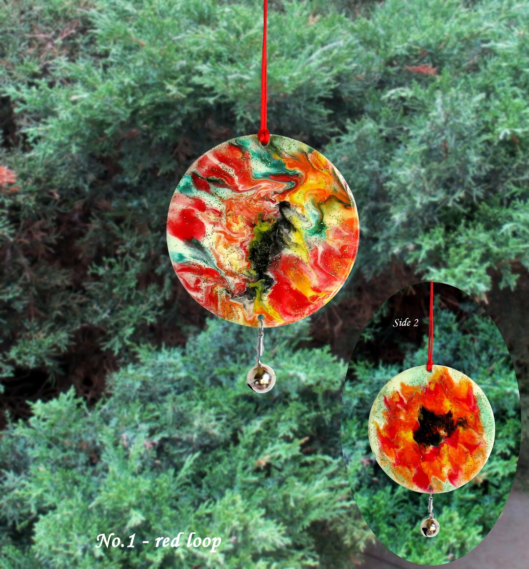 Upcycled CD Art Small Wind Chimes With Bell 2-sided Glittered Tree ...