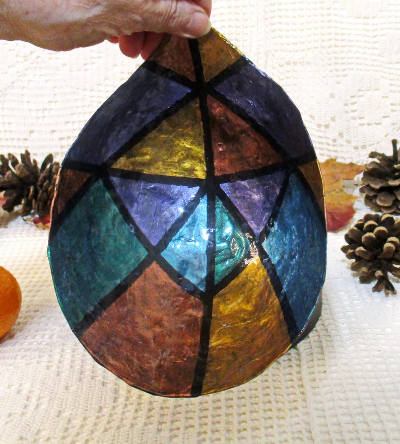 Fantasy Paper Mache Bowl, Gourd Shape Sculpture Gold Copper Bluish ...