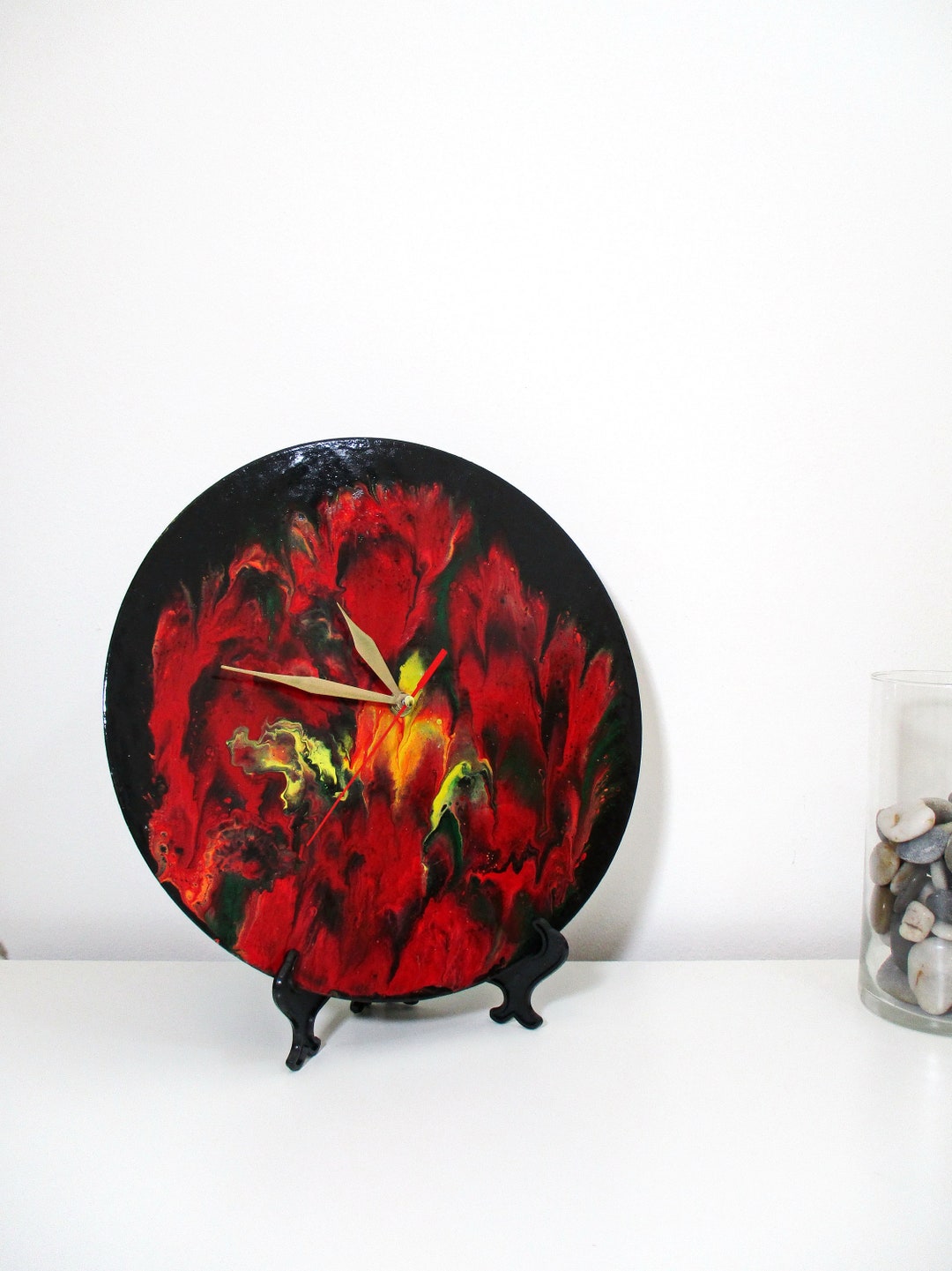 Whimsical Wall Clock 12 Inch Upcycled Record. Fun Cool Paint Pour Art ...
