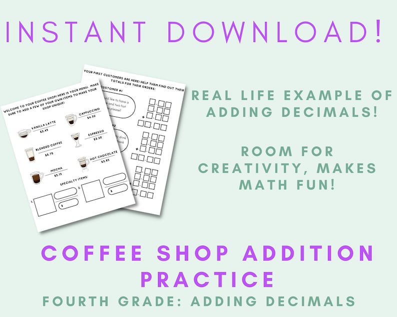 Fourth Grade Addition Practice: Decimal Addition - Etsy