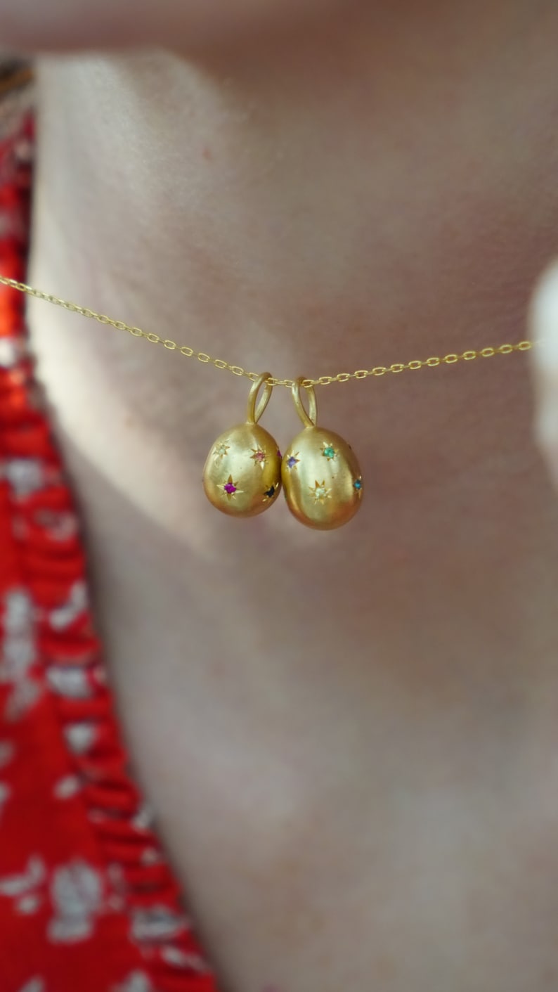 18K Gold Plated Faberge Egg Necklace, Rainbow Sapphire Star Gemstone ...