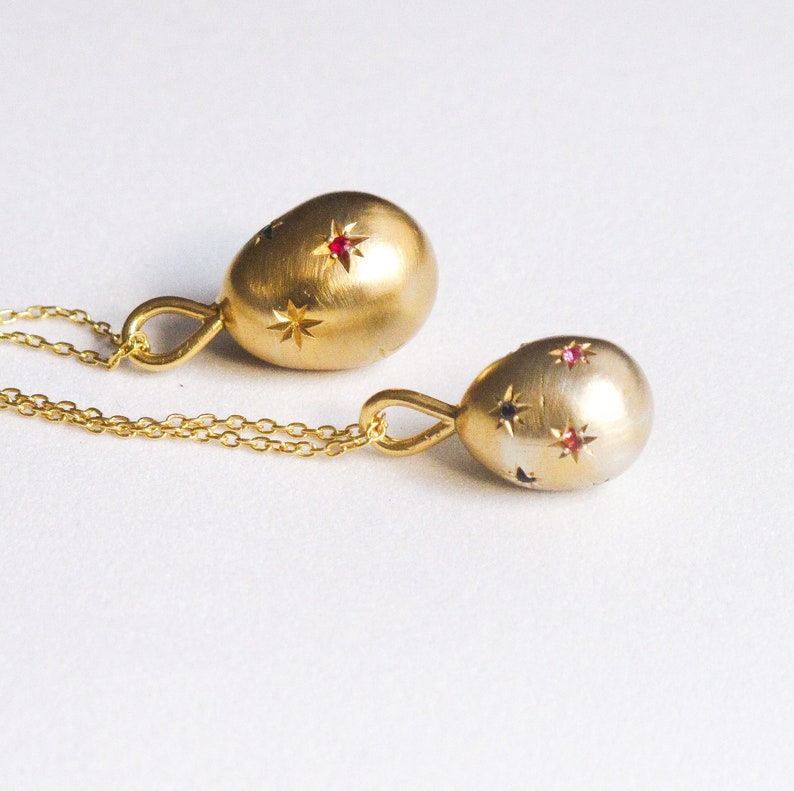 18K Gold Plated Faberge Egg Necklace, Rainbow Sapphire Star Gemstone ...