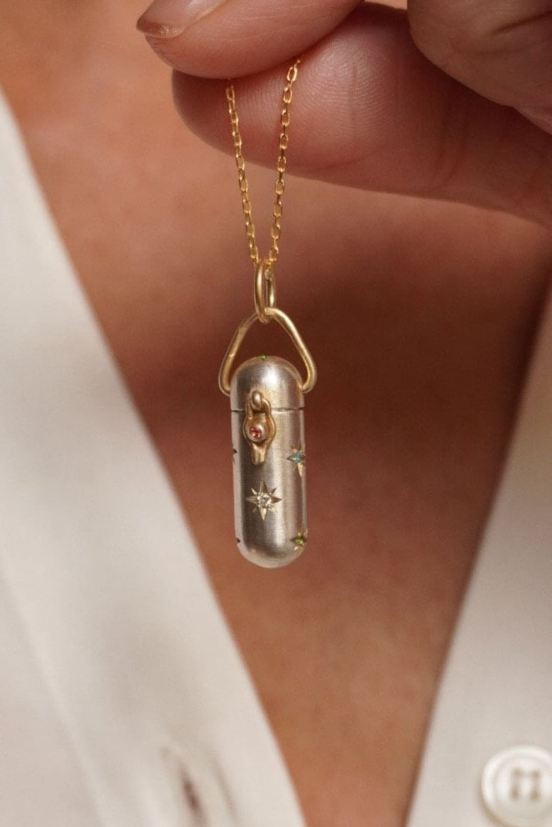 Stardust Baby Wishing Locket Necklace W Star-set Rainbow Sapphire ...