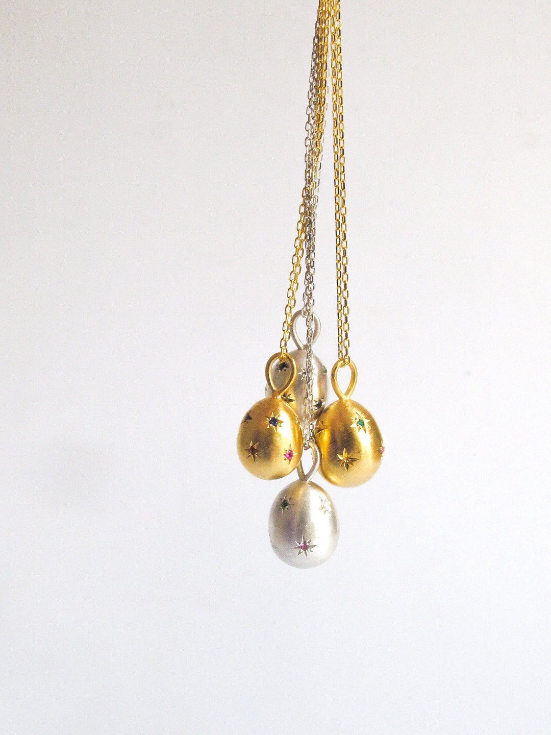 18K Gold Plated Faberge Egg Necklace, Rainbow Sapphire Star Gemstone ...