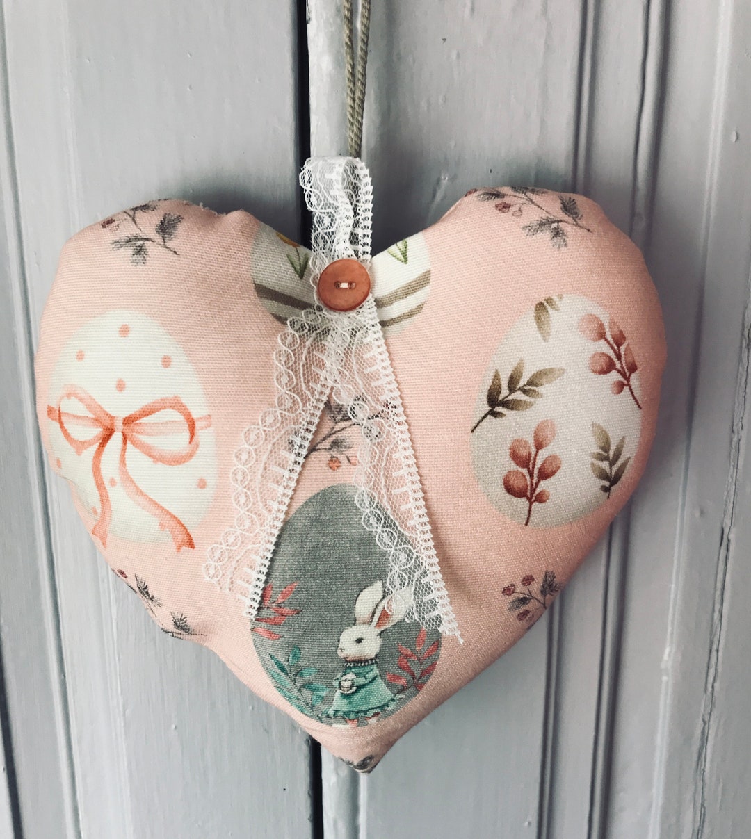 Easter Heart to Hang / Hand-stitched Easter Heart / Handcrafted Easter ...