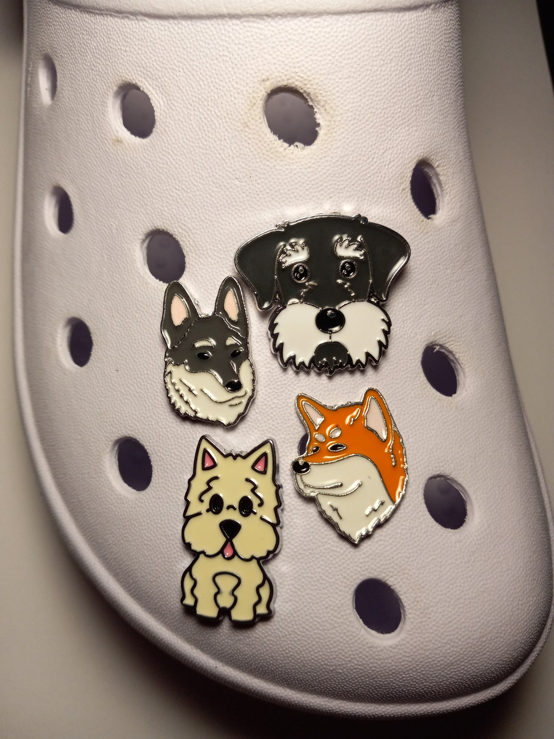 Deluxe Metal Dog Shoe Charm for Rubber Clogs Wolfdog, Wolf, Schnauzer ...