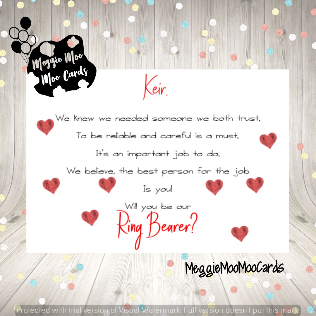 Will You Be Our Ring Bearer , Proposal Card, Keepsake Memory, Wedding ...