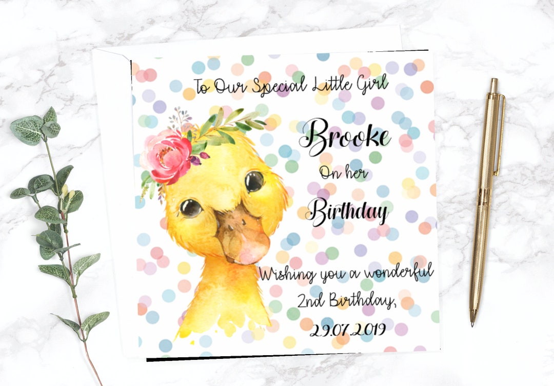 Cute Duck Girls Birthday Card, Any Relation, Name and Date ...