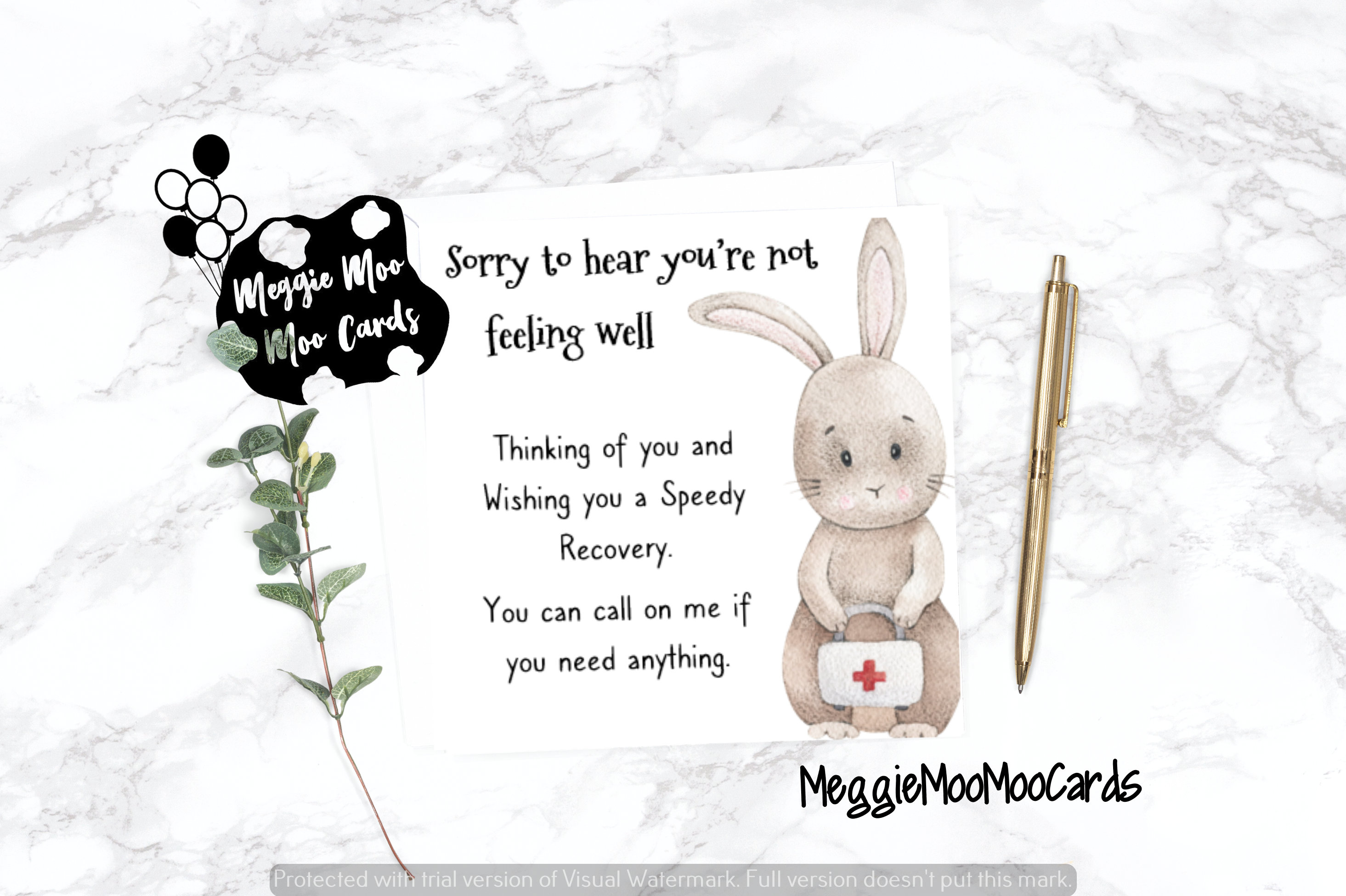 Not Feeling well Rabbit get well soon Card can be | Etsy