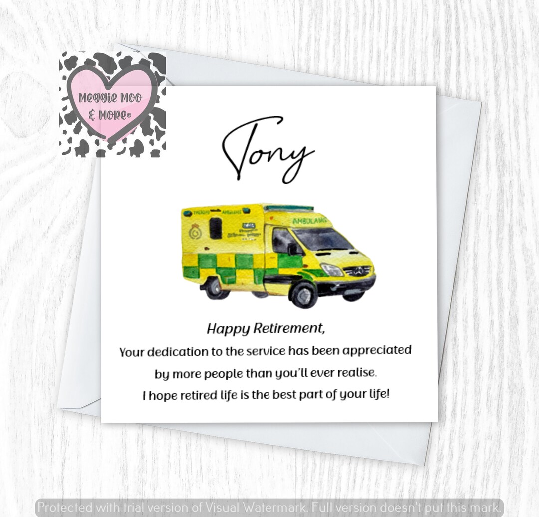 Ambulance, Paramedic Personalised Retirement Card, Makes a Perfect ...