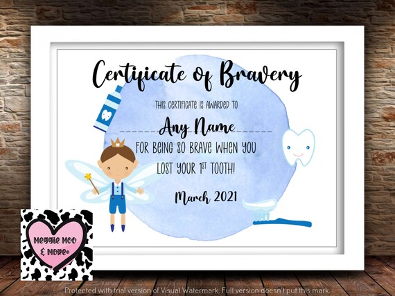 Lost 1st Tooth Bravery Certificate Boys Personalised to Make - Etsy