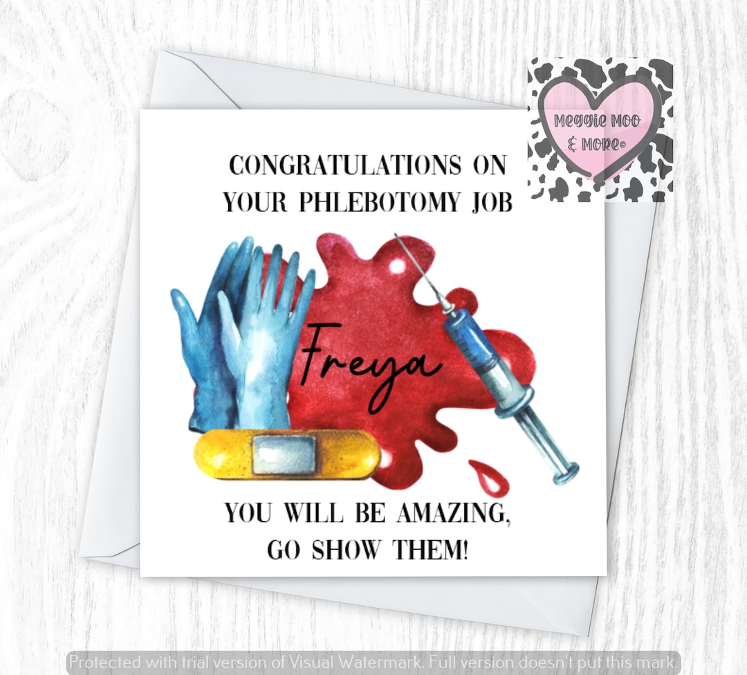 New Phlebotomy Job, Congratulations Personalised Greetings Card for a ...