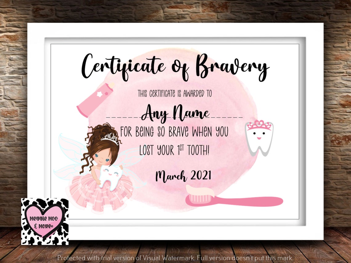 Lost 1st Tooth bravery certificate personalised to make it a | Etsy