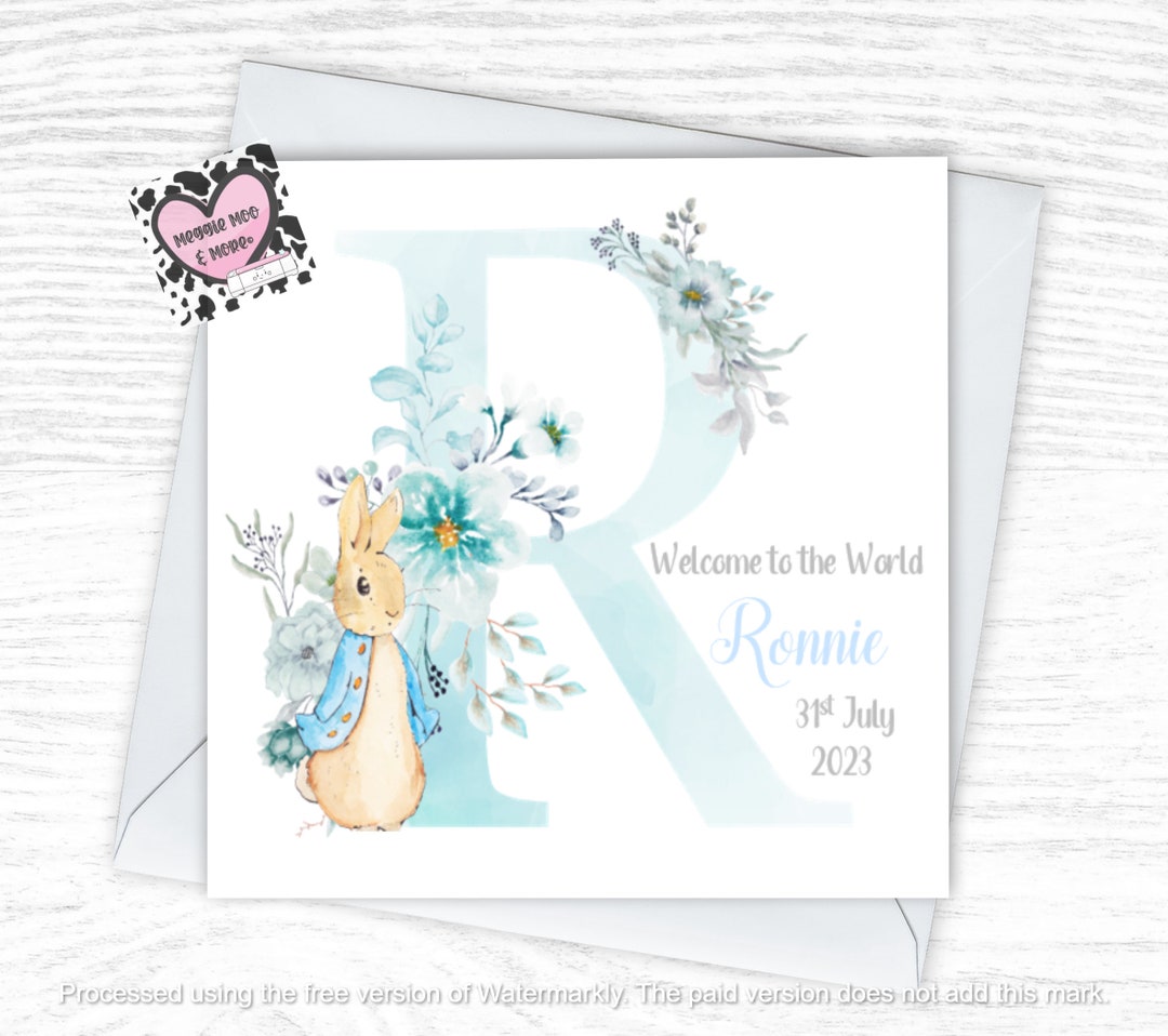 Personalised Peter Rabbit Welcome to the World Baby Welcome Card 6x6in ...