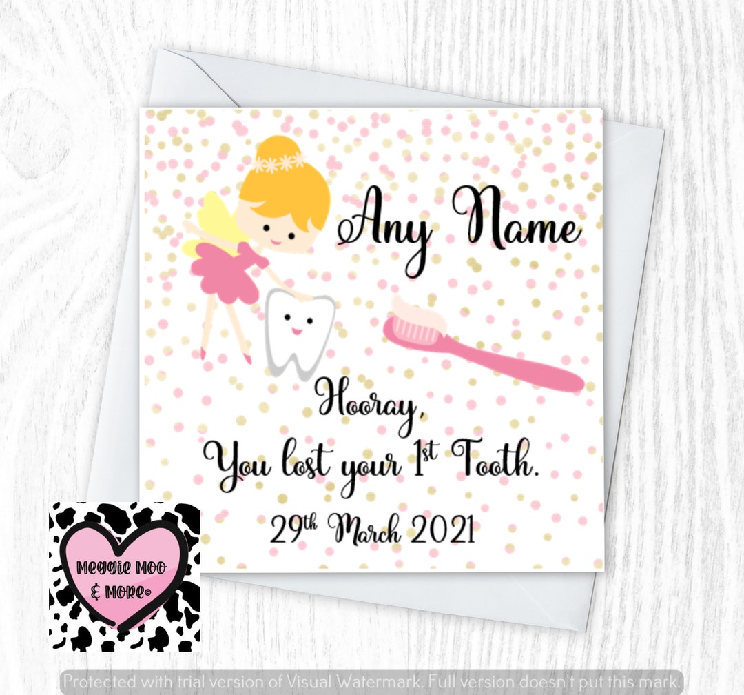 Lost first tooth, well done card 6x6in, personalised to make a ...